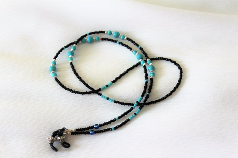 EVIL EYE Glasses Holder String With Turquoise and Silver Beads, Black ...