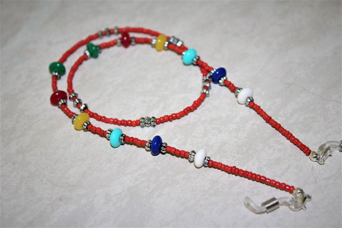 Red Long Glasses Chain , Woman Eyeglass String, Glasses Holder Beaded ...