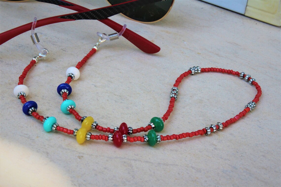Red Long Glasses Chain , Woman Eyeglass String, Glasses Holder Beaded ...