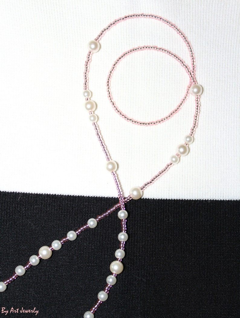 PINK ROSE CHAIN for Glasses With White Pearls, Beaded Eyeglass String ...