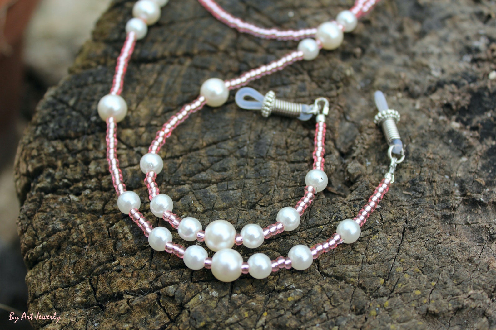 PINK ROSE CHAIN for Glasses With White Pearls, Beaded Eyeglass String ...