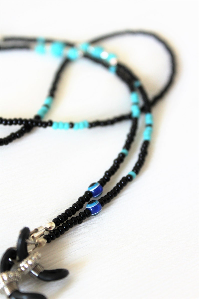 EVIL EYE Glasses Holder String With Turquoise and Silver Beads, Black ...