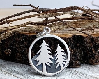 Pine Tree Charm, Tree and Mountains Charm, Mountains Charm, Outdoorsman ...