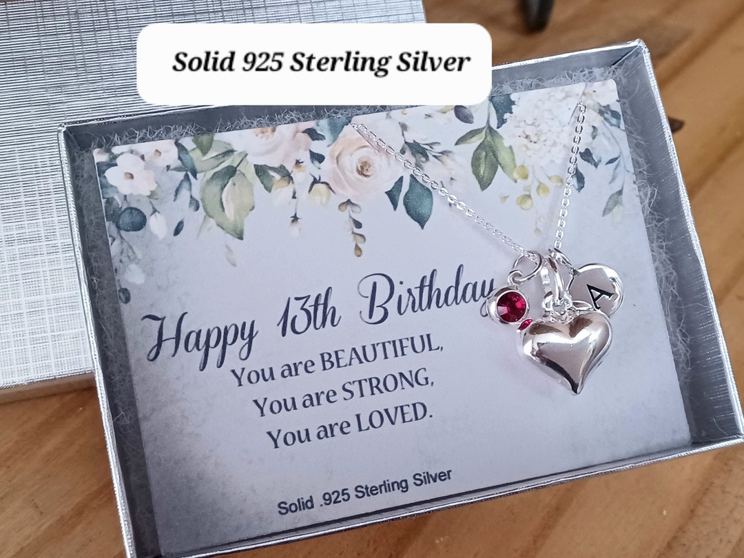 13th Birthday Gift Sterling Silver Initial Necklace, Birthstone ...