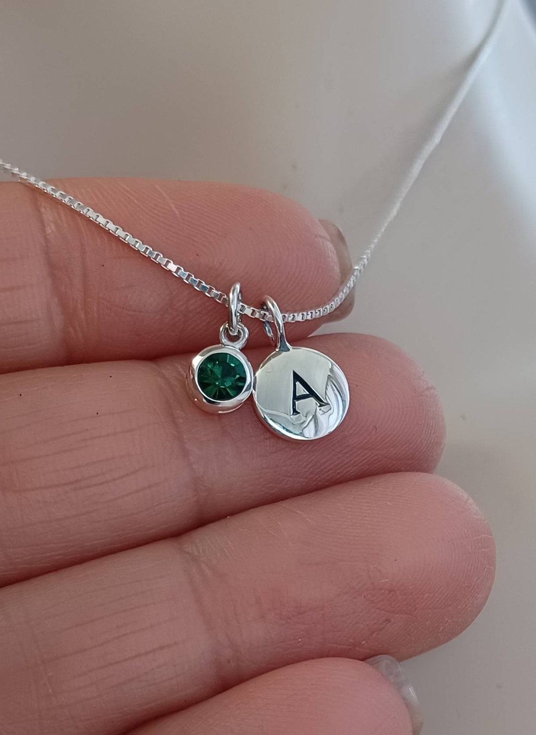 Initial and Birthstone Necklace Sterling Silver 925, Initial Necklace ...