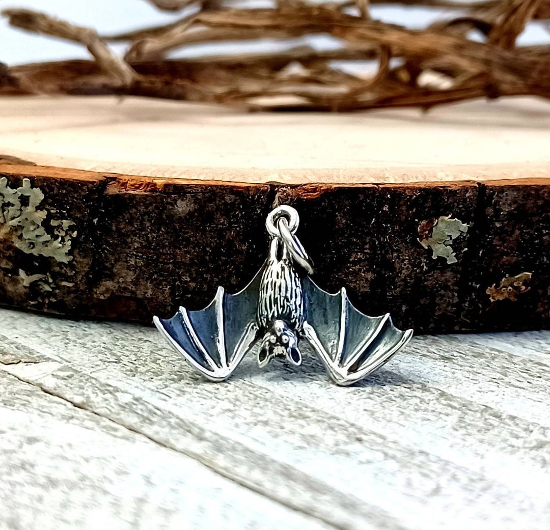 Sterling Silver Bat Charm, Hanging Bat Pendant, Bat Pendant, Bat Charm ...