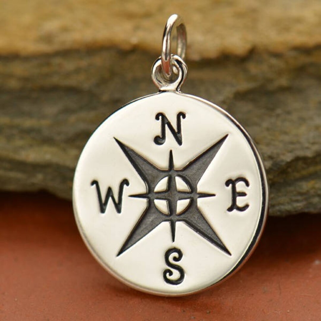 Compass Charm, Compass Pendant, Sterling Silver Charm, Silver Compass ...