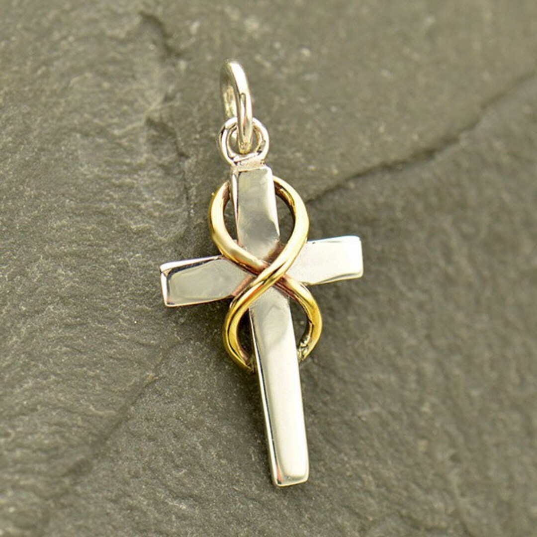Cross With Gold Infinity Symbol Charm Pendant Sterling Silver - Etsy