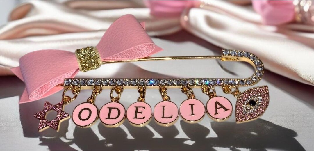 Personalized Crystal Stroller Pin, 18k Gold Plated Magen David & Evil ...