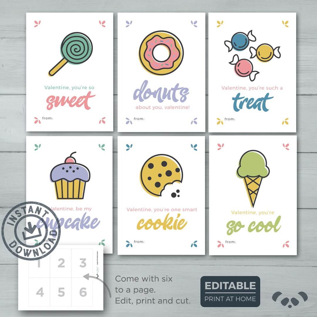 Kids Valentine Cards | Candy Sweets Valentines | Donut, Lollipop ...