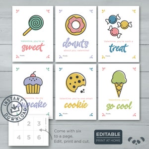 Kids Valentine Cards | Candy Sweets Valentines | Donut, Lollipop ...