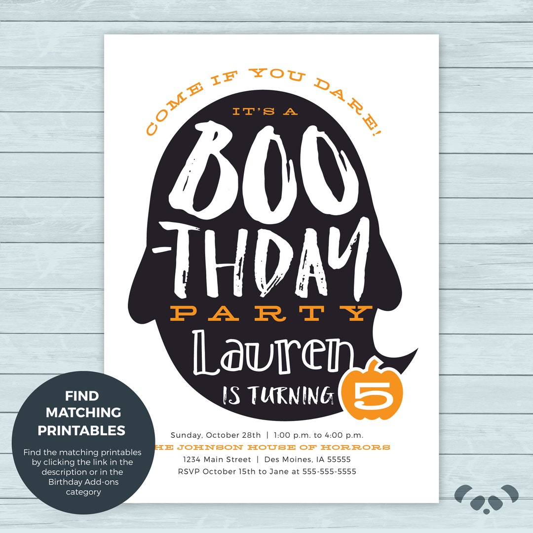 Boothday Halloween Birthday Party Invitation | Boo-thday Ghost ...
