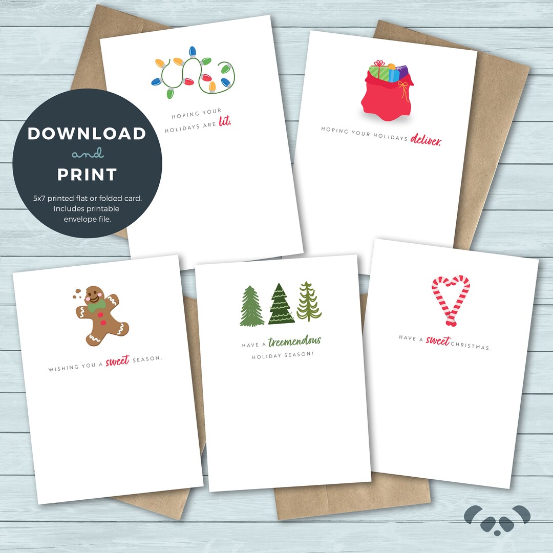 Printable Christmas Card Bundle | Candy Cane, Santa Bag, Gingerbread ...