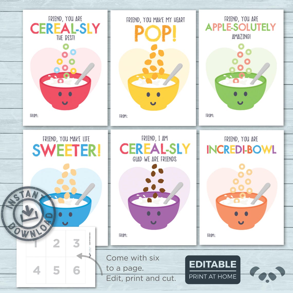Kids Valentine Cards | Cereal Bowl Snack Valentines | Cereal Pops Fruit ...