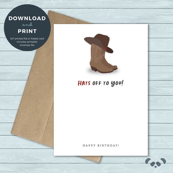 Printable Birthday Card Cowboy Hat Boots Birthday Card | Etsy