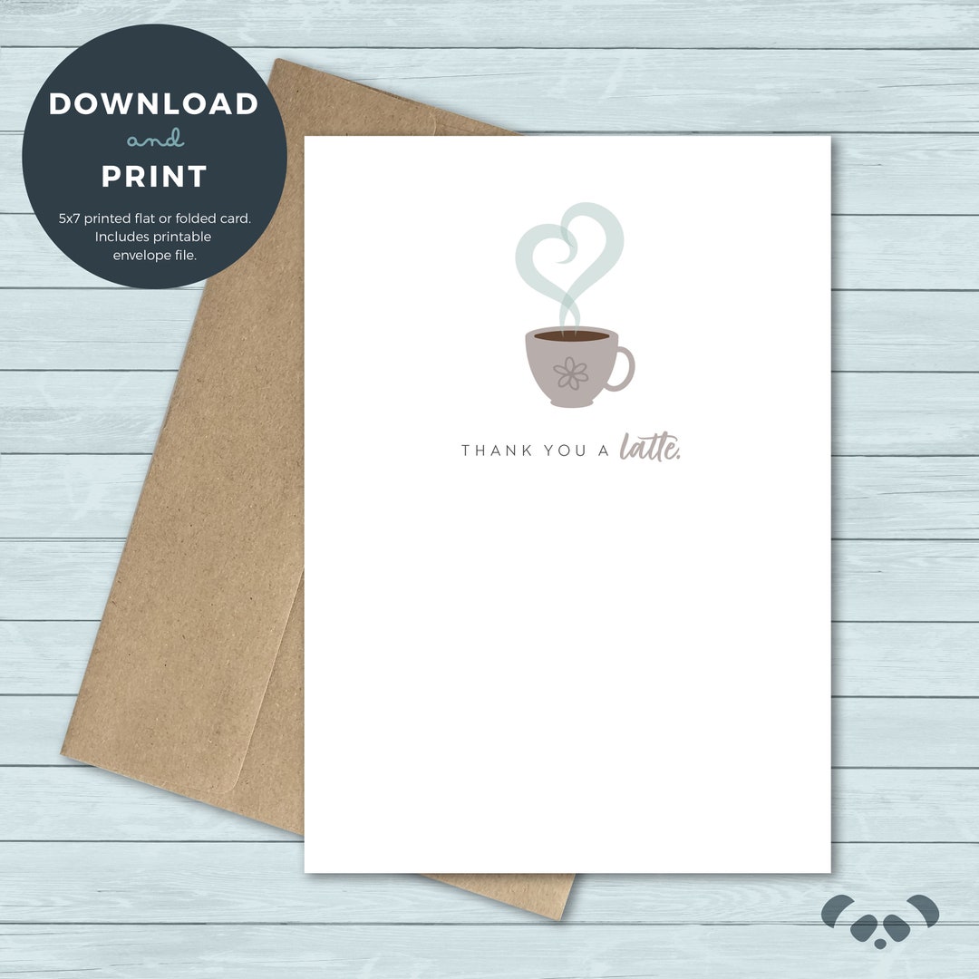 Printable Thank You Card | Thanks a Latte Coffee Mug Cup Thank You ...
