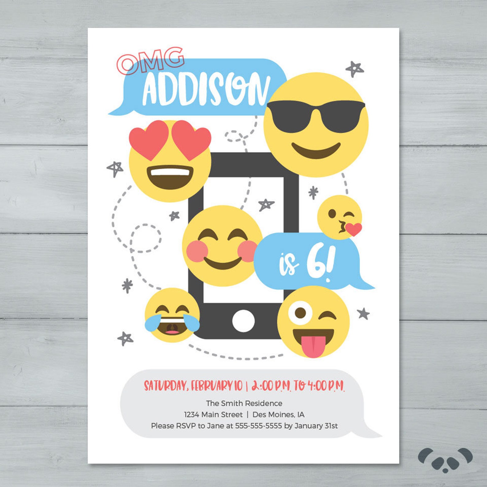 Emoji Invitation Emoji Birthday Invitation Emoticon | Etsy