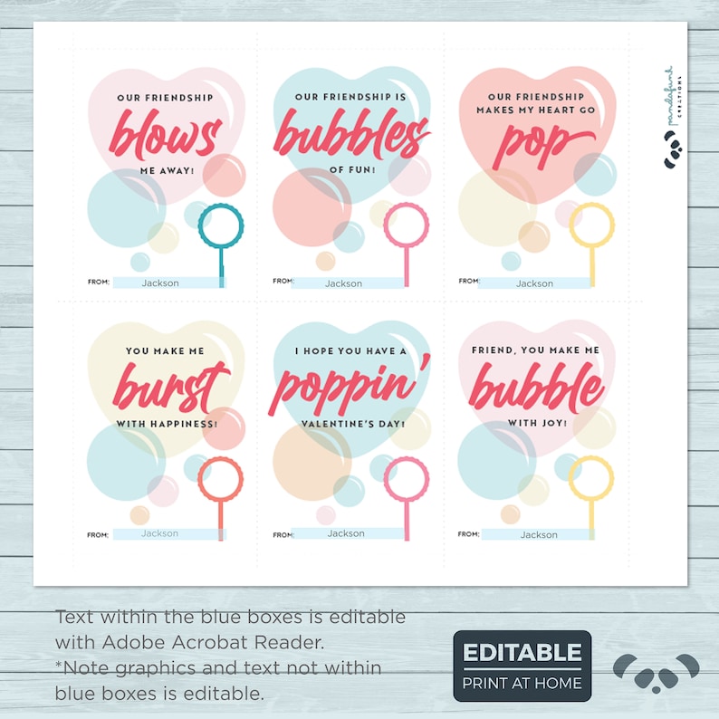 Kids Valentine Cards Bubbles Bubble Wand Valentines Blow - Etsy