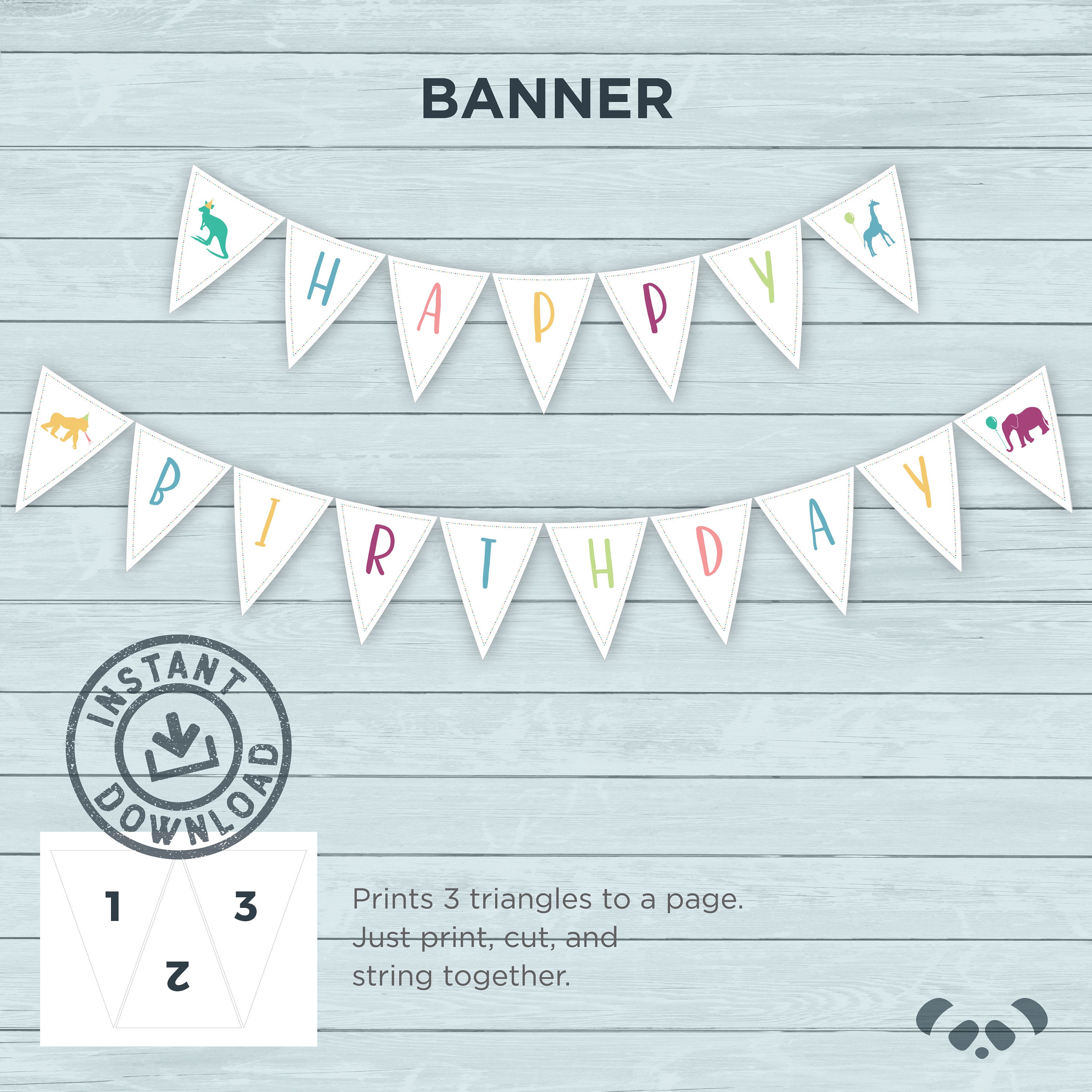 Party Animals Printable Happy Birthday Banner Instant | Etsy