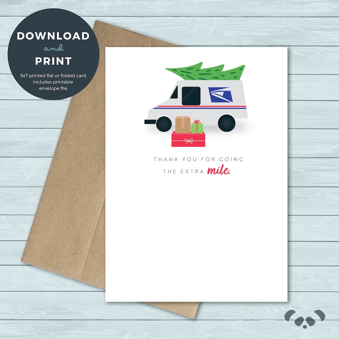 Printable Thank You Card | USPS Mail Delivery Person Christmas Holiday ...