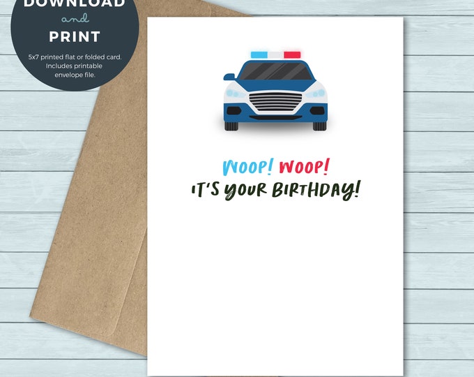 Printable Birthday Card Police Car Cop Siren Birthday Card - Etsy