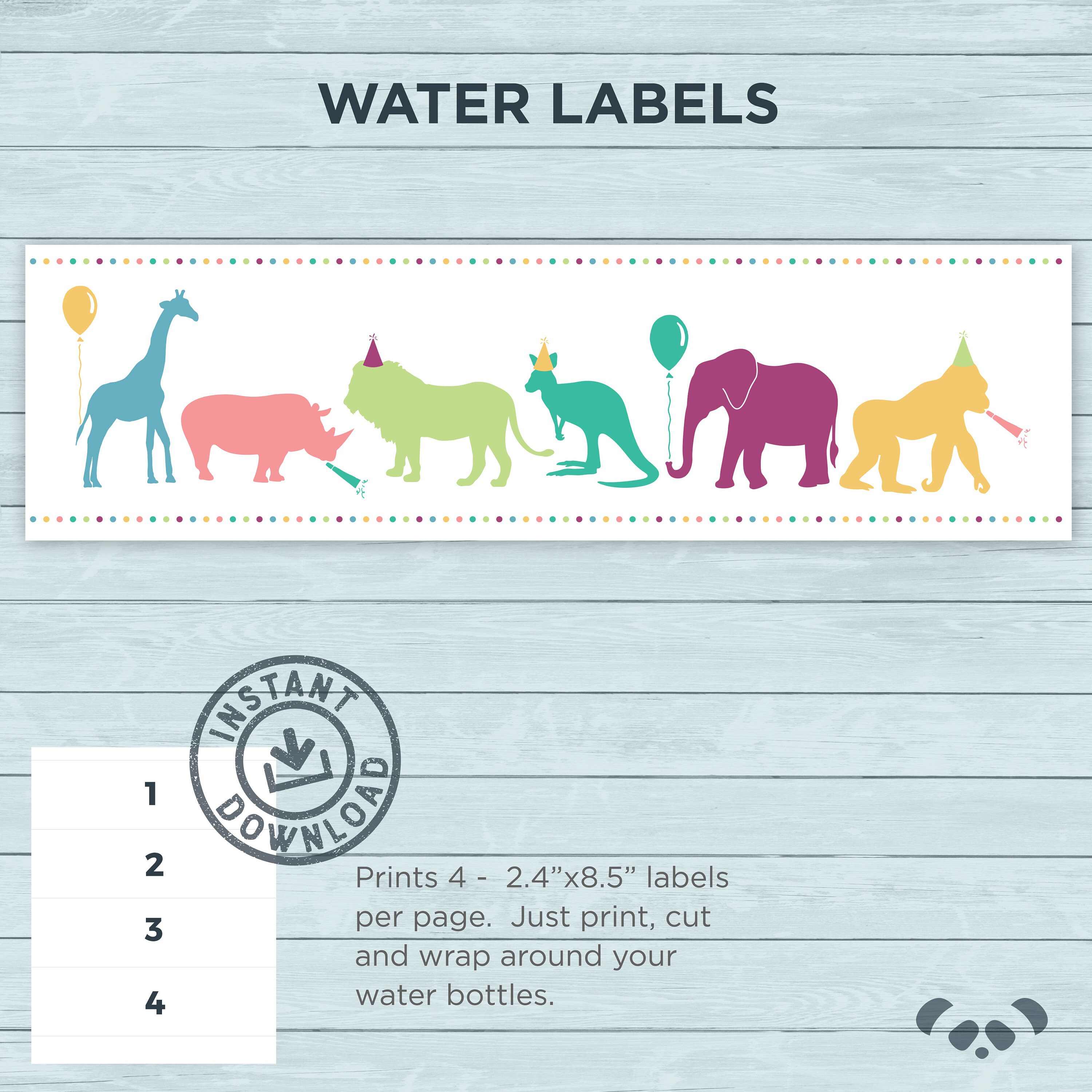 Party Animals Printable Water Labels Instant Download Party | Etsy