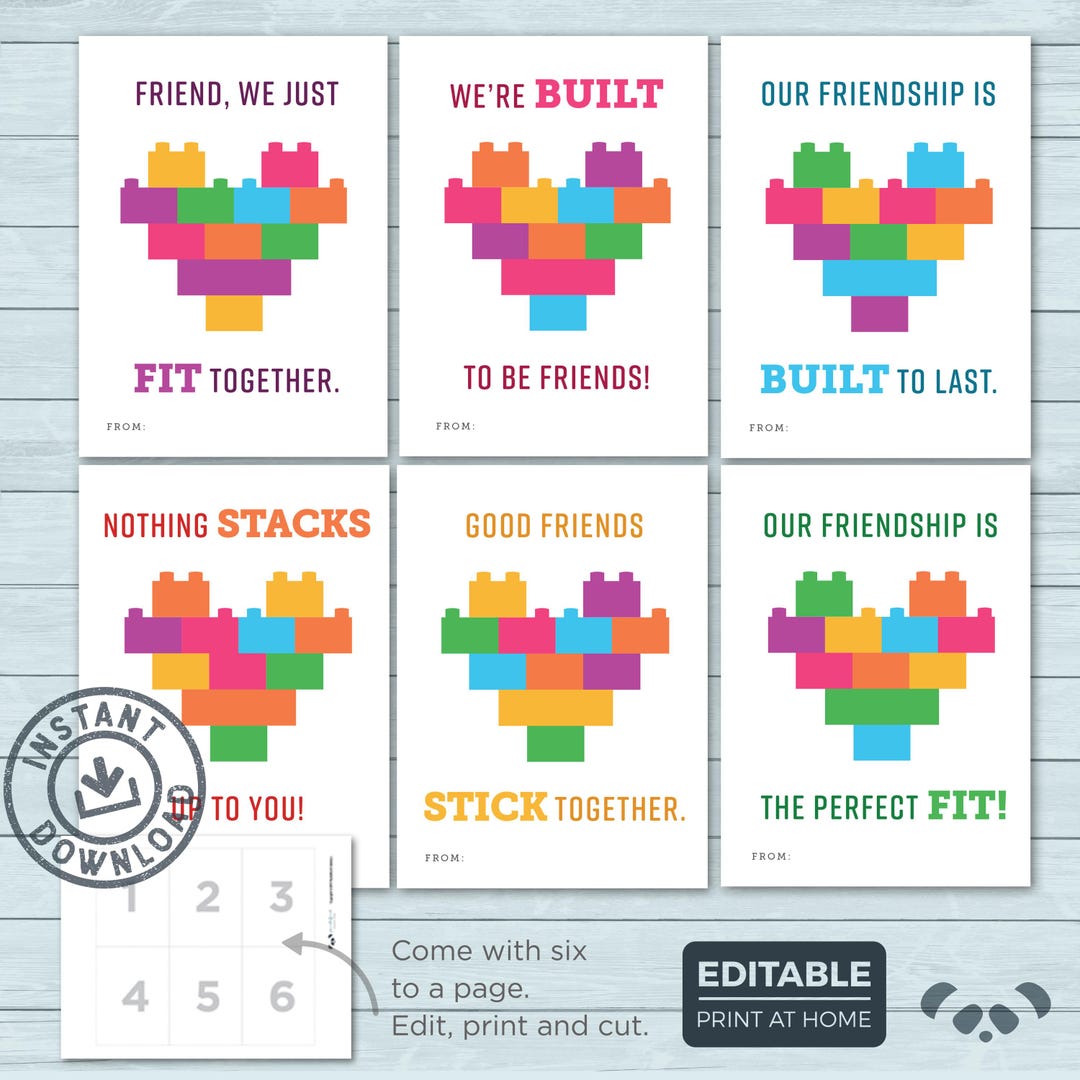 Kids Valentine Cards | Building Blocks Bricks Valentines | Stackable ...