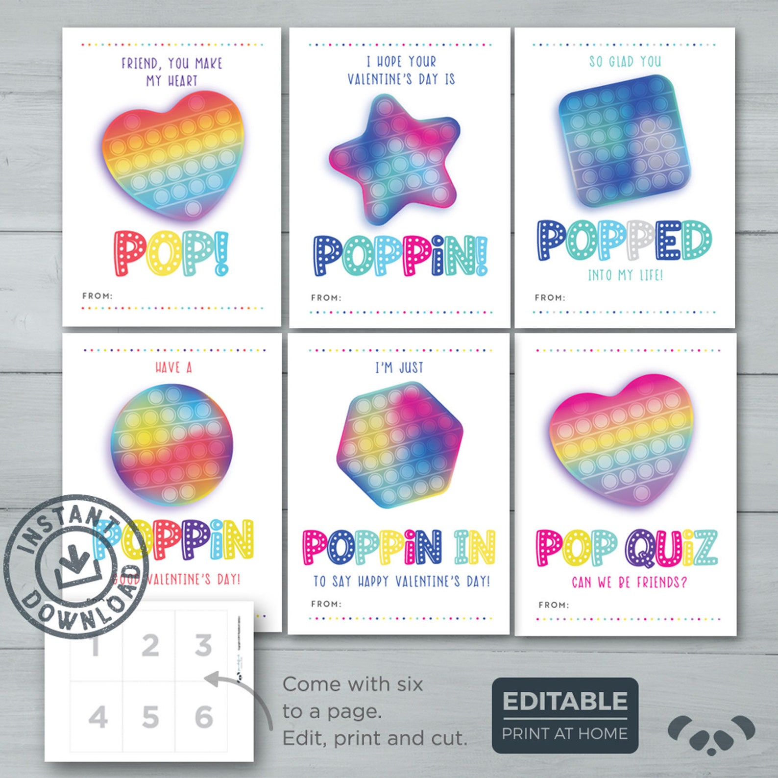 Kids Valentine Cards Pop Its Poppers Fidgets Classroom | Etsy