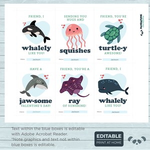 Kids Valentine Cards | Sea Animals Creatures Valentines | Whale, Shark ...