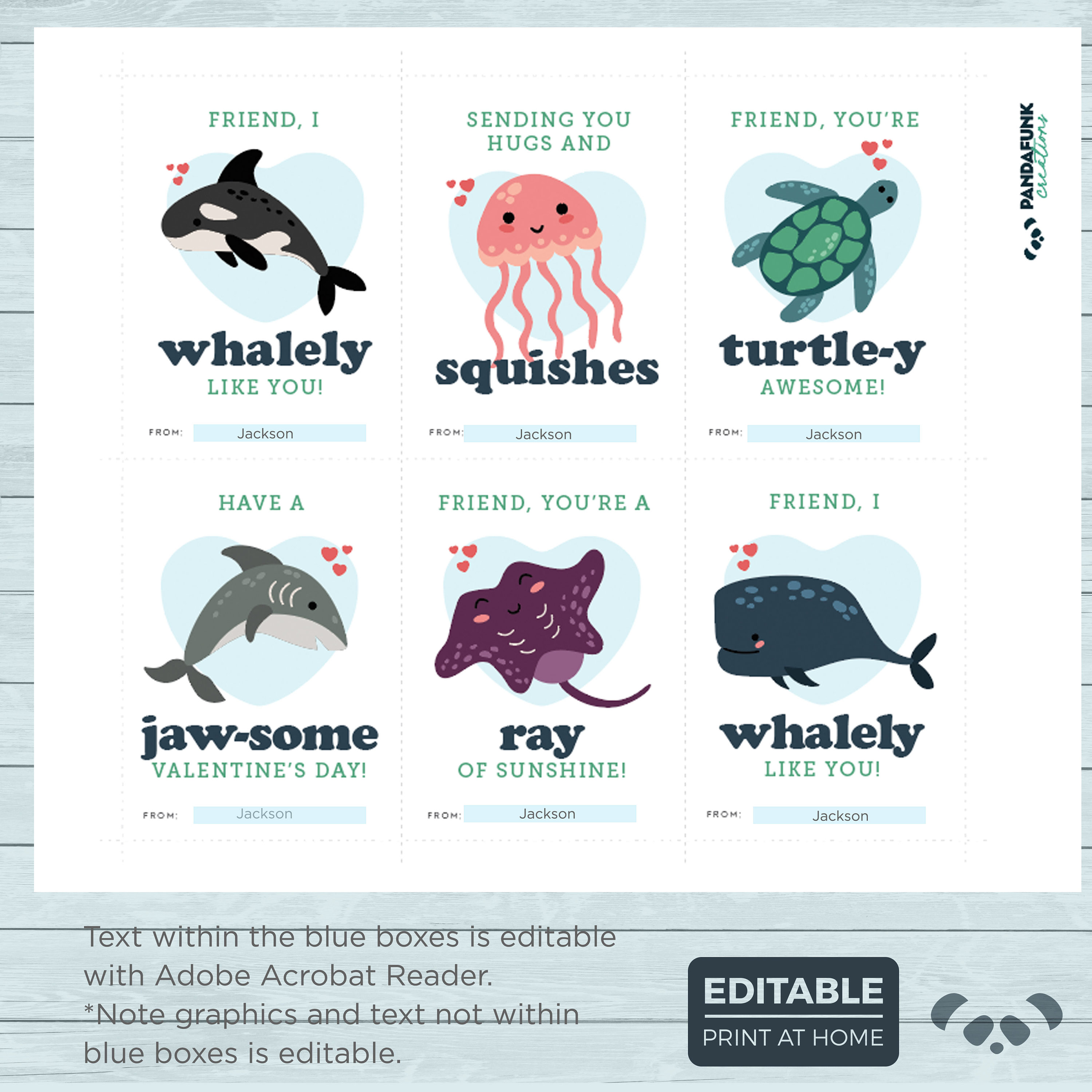 Kids Valentine Cards | Sea Animals Creatures Valentines | Whale, Shark ...
