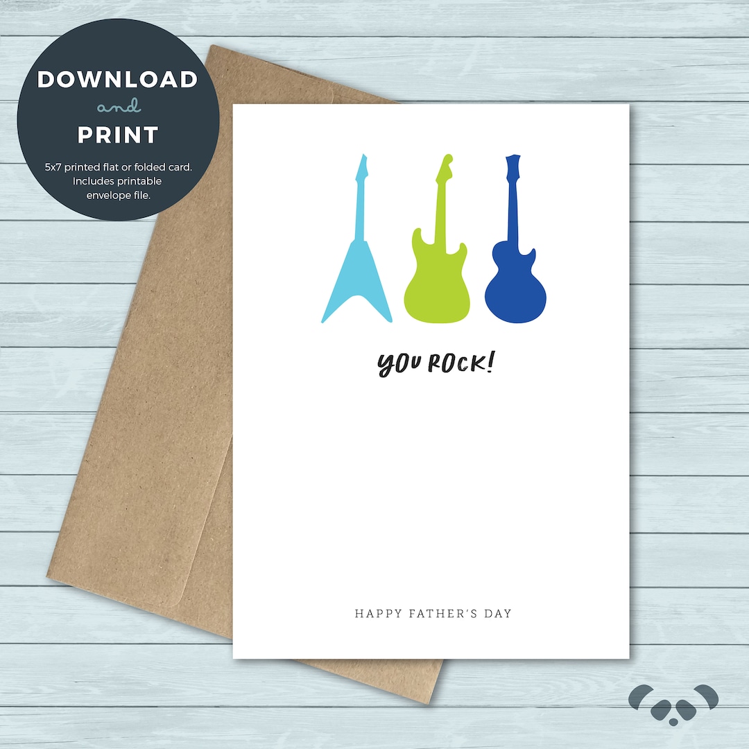 Printable Father's Day Card | Guitar, Rockstar, Rock, Father, Dad ...