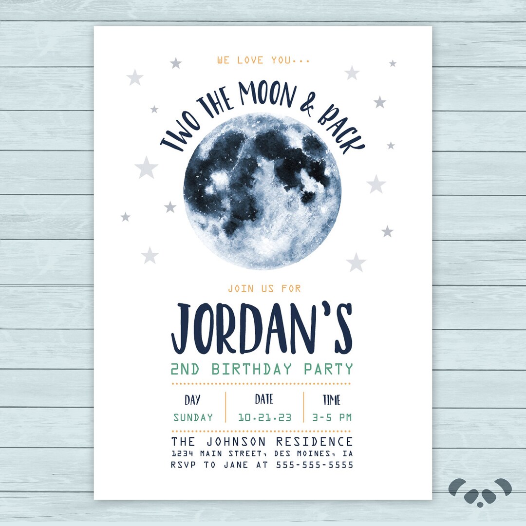 Two the Moon and Back Birthday Invitation / Out of this World ...
