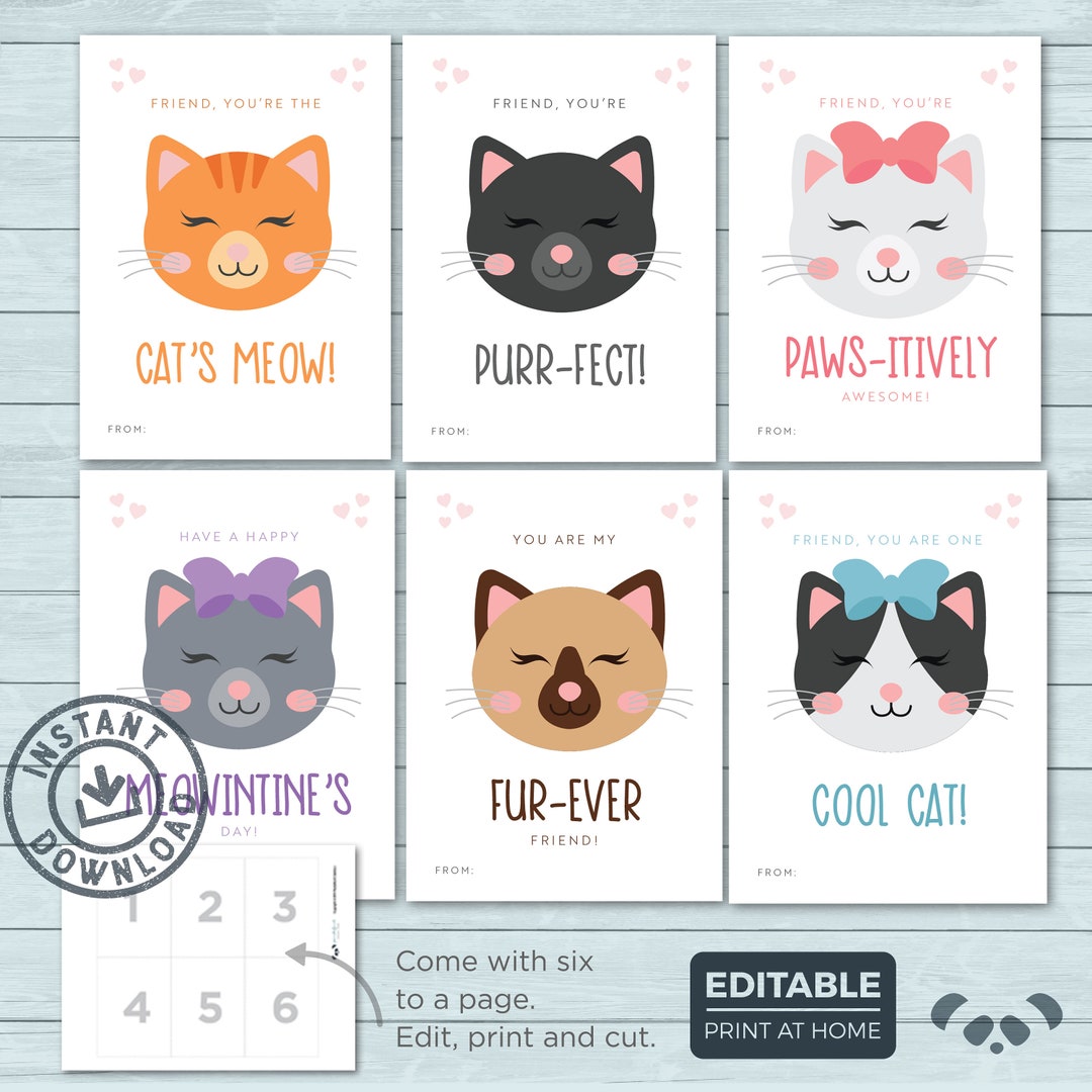 Kids Valentine Cards | Cats Kitty Kitten Meow Valentines | Cat ...