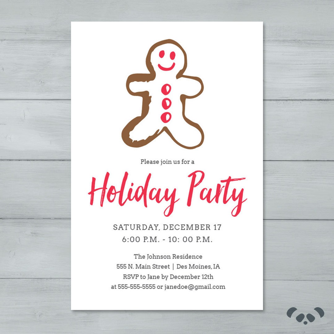 Gingerbread Man Holiday Party Invitation | Christmas Party Invitation ...