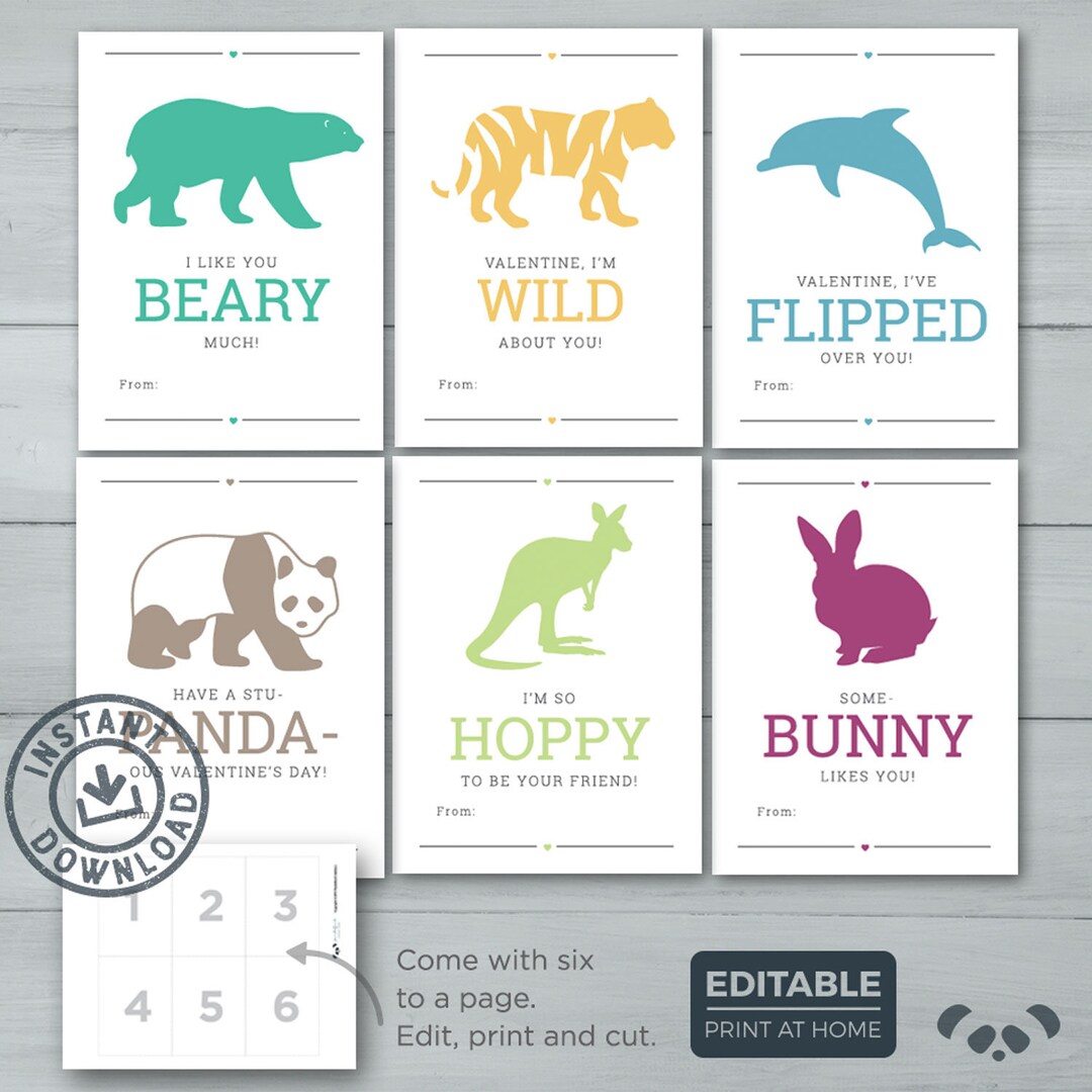 Kids Valentine Cards | Animals Valentines | Polar Bear, Tiger, Dolphin ...