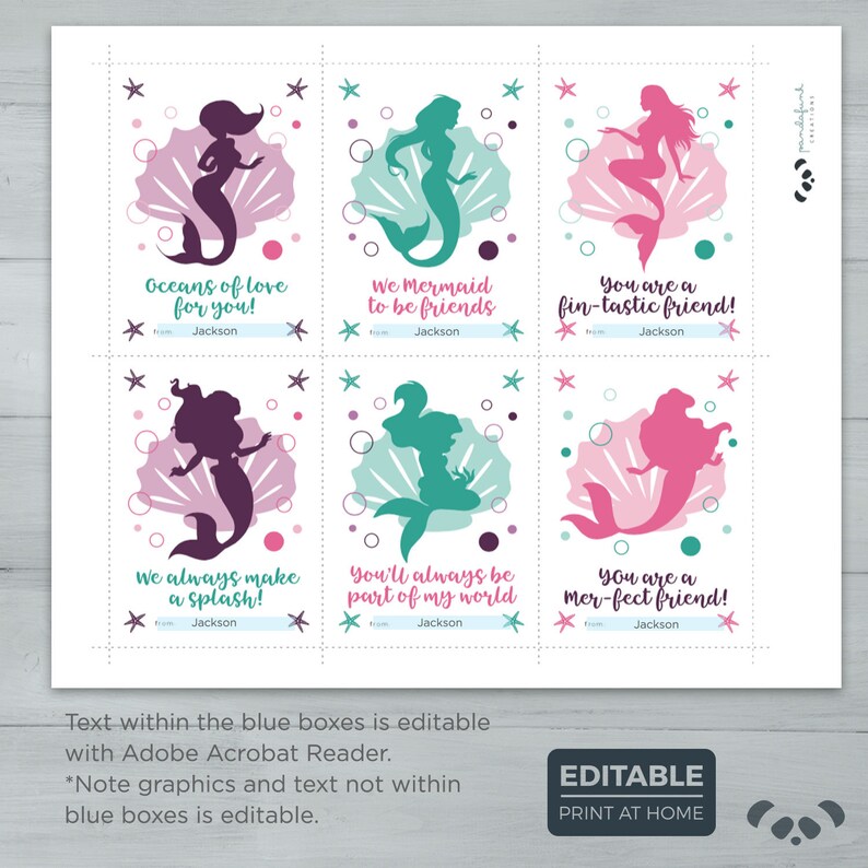 Kids Valentine Cards Mermaid Valentines Seashell Under the - Etsy