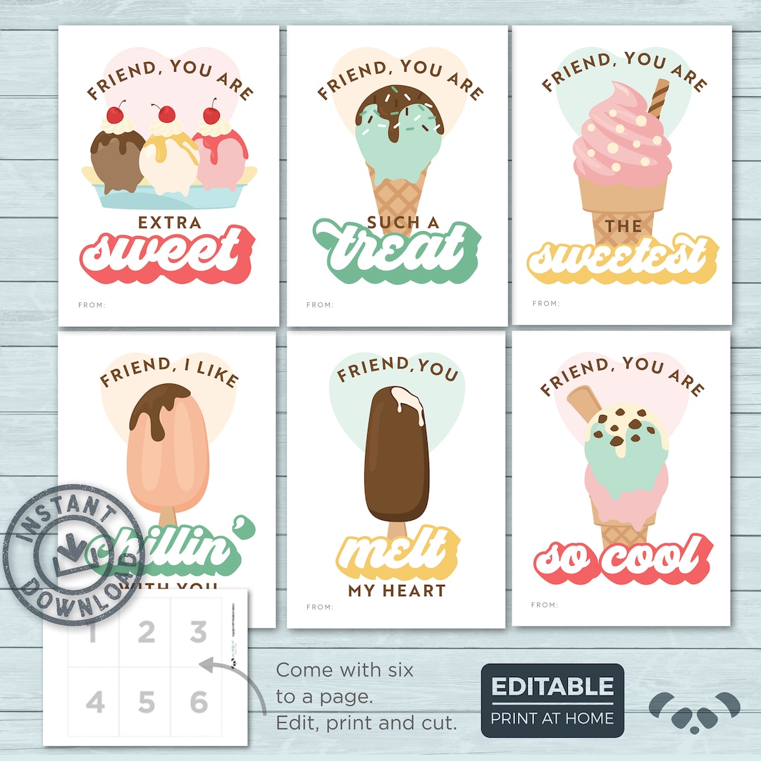 Kids Valentine Cards | Ice Cream Treats Valentines | Sundae, Popsicle ...