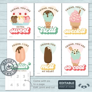 Kids Valentine Cards | Ice Cream Treats Valentines | Sundae, Popsicle ...