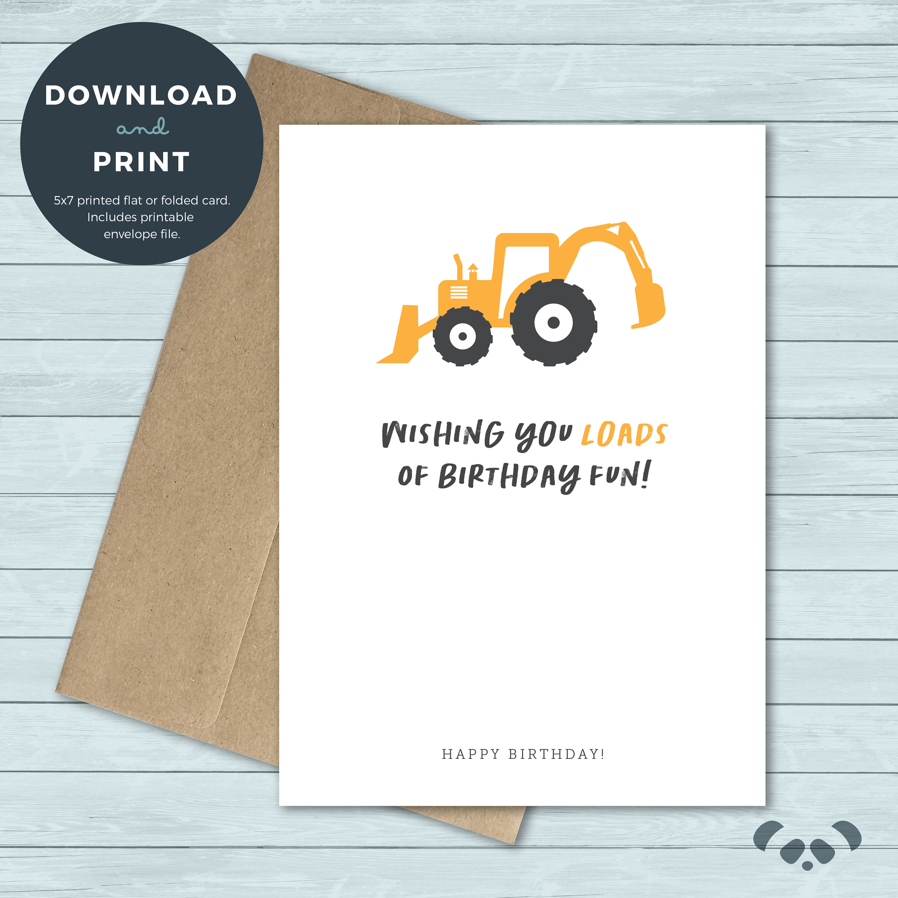 Printable Birthday Card Digger, Excavator, Construction Vehicle ...