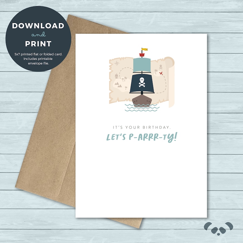 Printable Birthday Card Pirate Ship Treasure Map Birthday - Etsy
