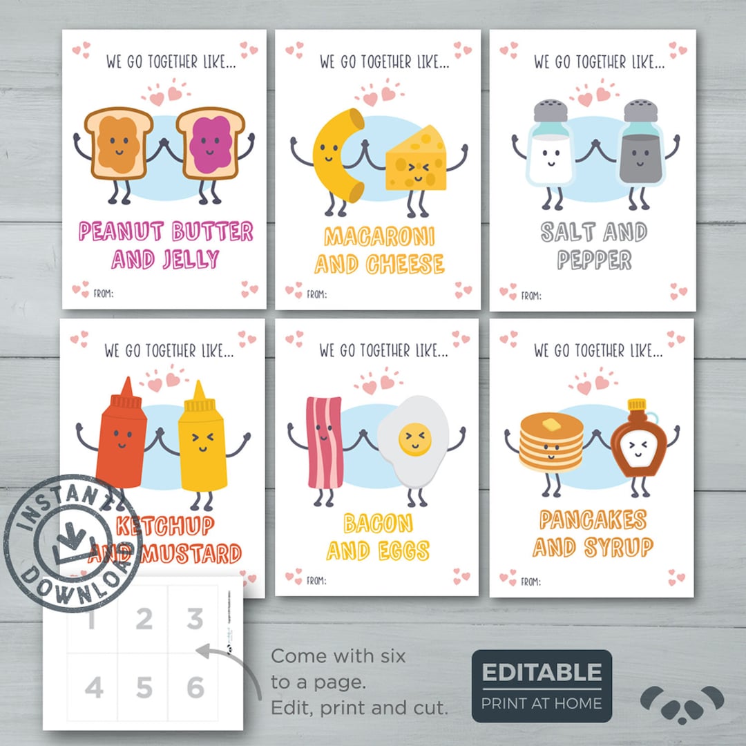 Kids Valentine Cards | Food Duos Valentines | Peanut Butter Jelly Salt ...