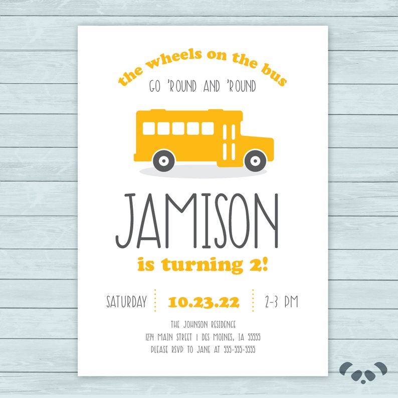 School Bus Birthday Party Invitation Bus Invite Yellow Bus | Etsy