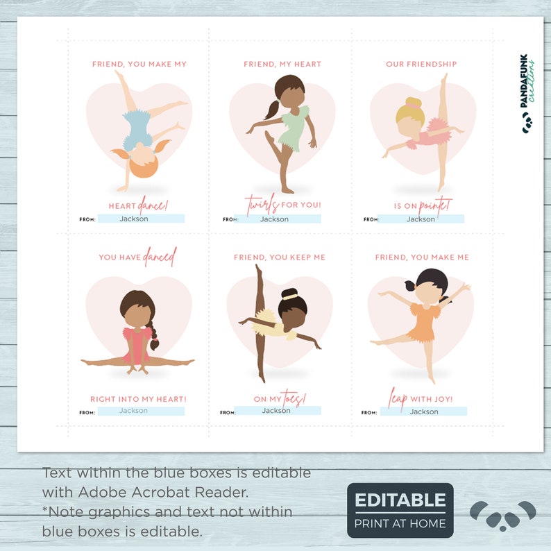 Kids Valentine Cards | Dancer Ballerina Gymnast Valentines | Girl ...