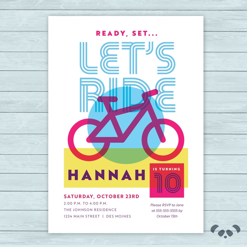 Bicycle Birthday Party Invitation Let's Ride Bike - Etsy