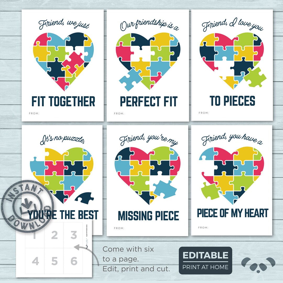 Kids Valentine Cards | Puzzle Piece Heart Valentines | Puzzle Piece ...
