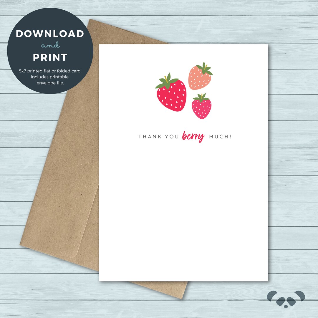 Printable Thank You Card | Strawberries Thank You Berry Much Thank You ...