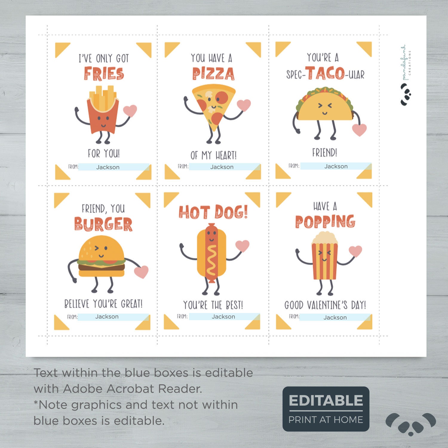 Kids Valentine Cards | Fast Food Valentines | Pizza, Taco, Hot Dog ...