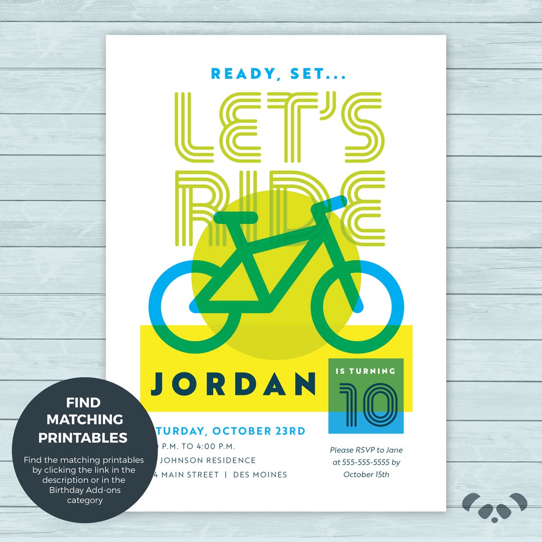 Bicycle Birthday Party Invitation | Let's Ride Bike Birthday Invite - Etsy