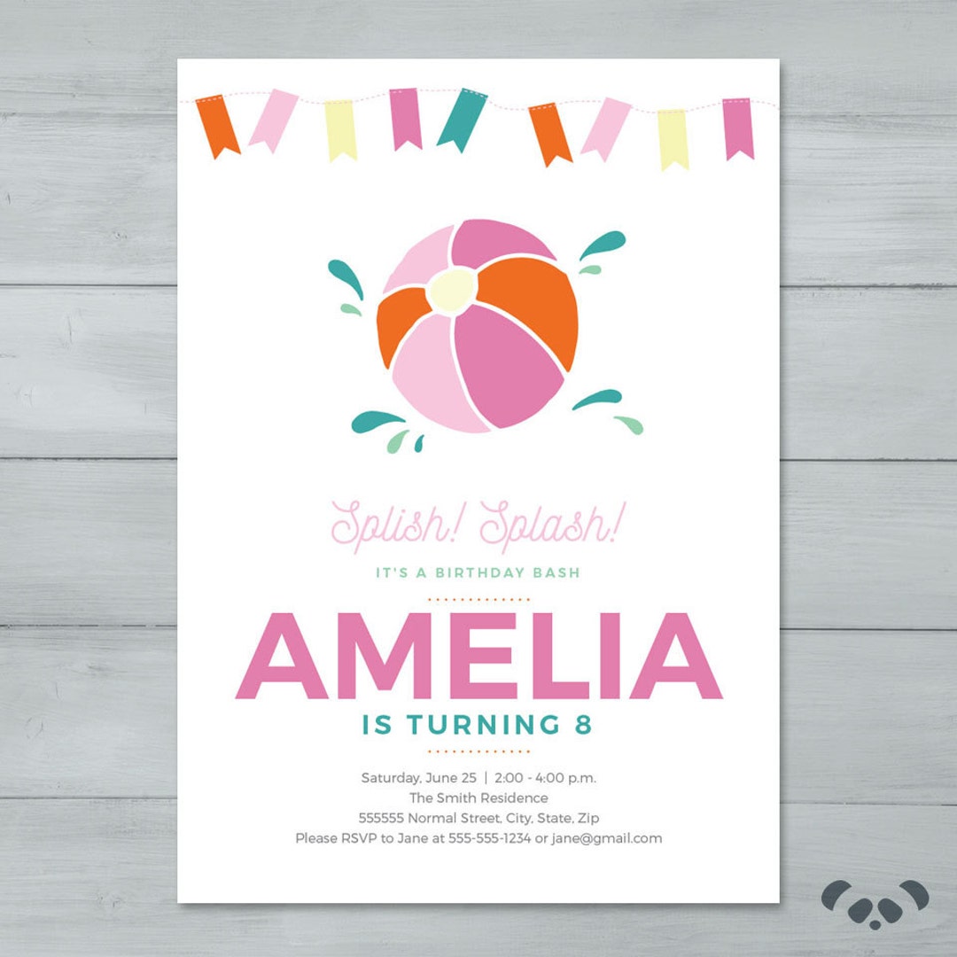 Beach Ball Birthday Party Invitation | Swimming Birthday Party ...