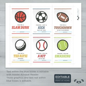 Kids Valentine Cards Sports Valentines Basketball, Baseball, Tennis ...